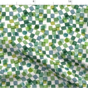 Green Checkered Fabric by the Yard. Quilting Cotton, Poplin, Organic ...