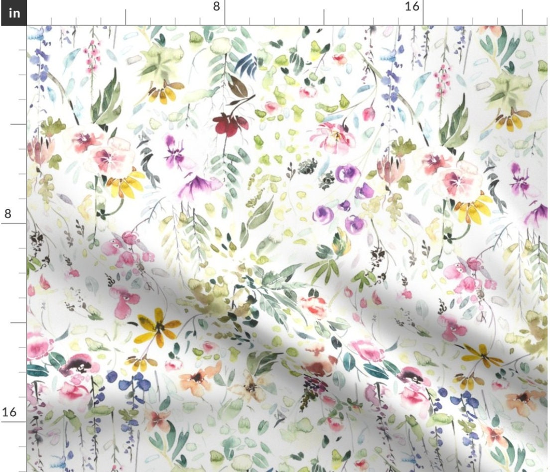 Wildflower Fabric - Watercolor Wildflowers Meadow, Floral, Botanical ...