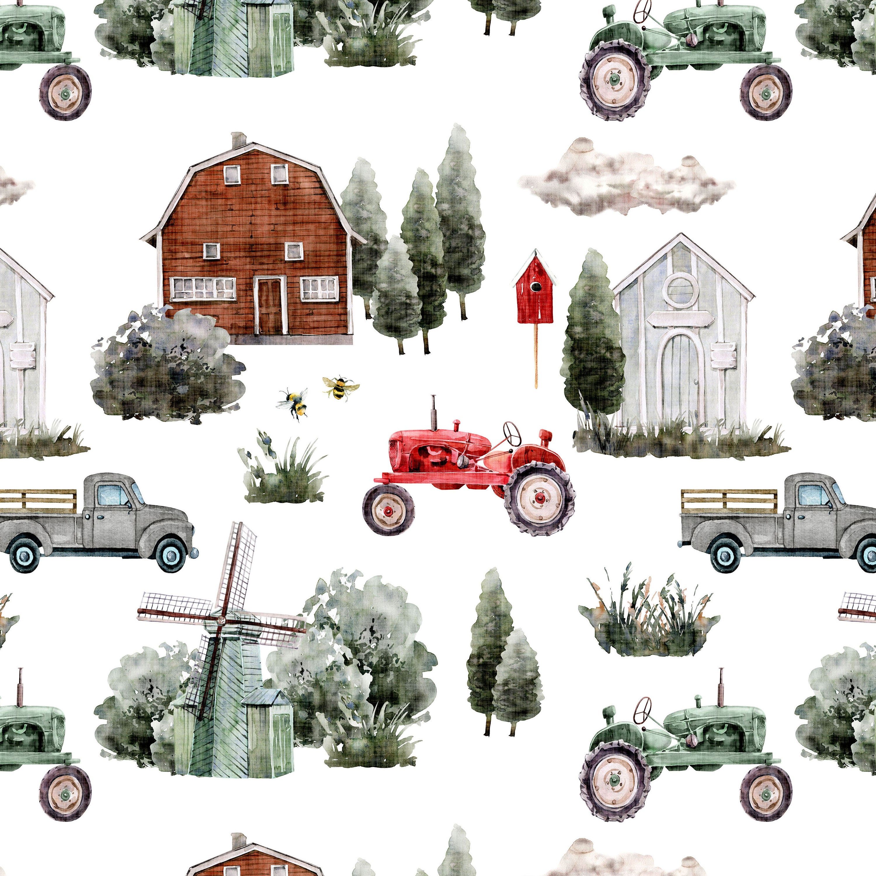 Vintage Farm Fabric by the Yard. Quilting Cotton, Knit, Jersey, Minky ...