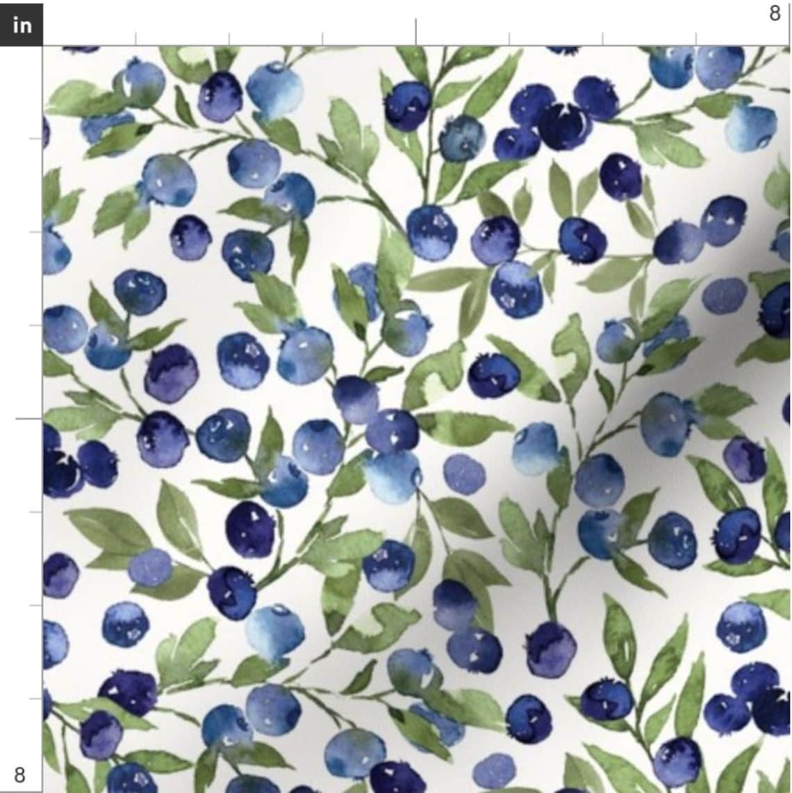 Blueberry Fabric by the Yard. Watercolor Blueberries, Summer Fruit ...
