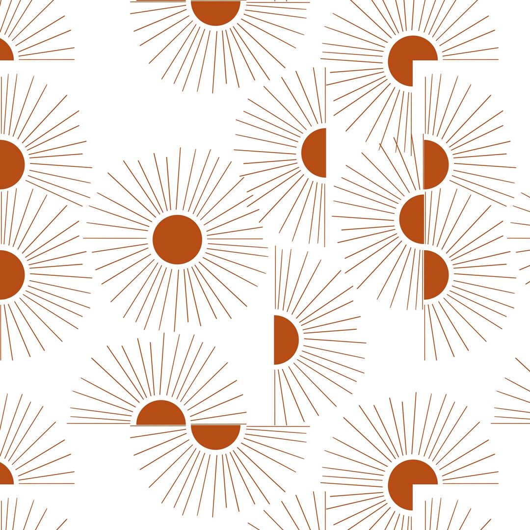 Sun Block Fabric - Retro Burnt Orange Suns, Vintage - Cotton, Minky ...