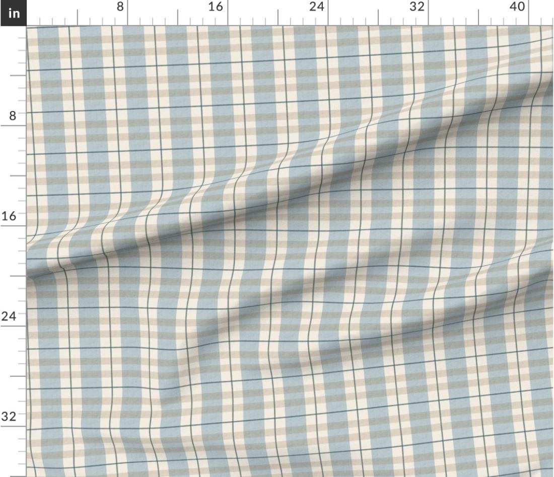 Beige and Pale Blue Plaid Fabric by the Yard. Quilting Cotton, Poplin ...