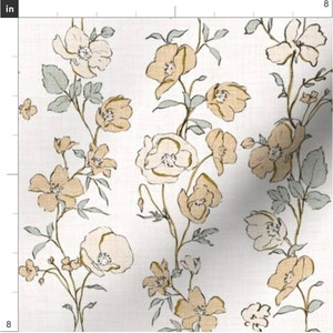 Sketch Floral Botanical Fabric by the Yard. Quilting Cotton, Poplin ...