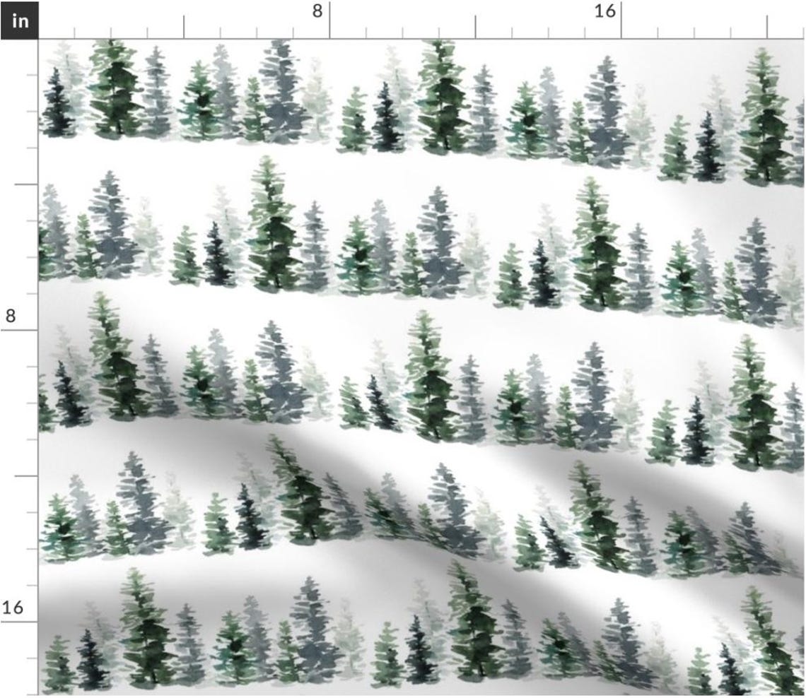 Forest Fir Trees Fabric by the Yard, Christmas Tree, Woodland. Quilting ...