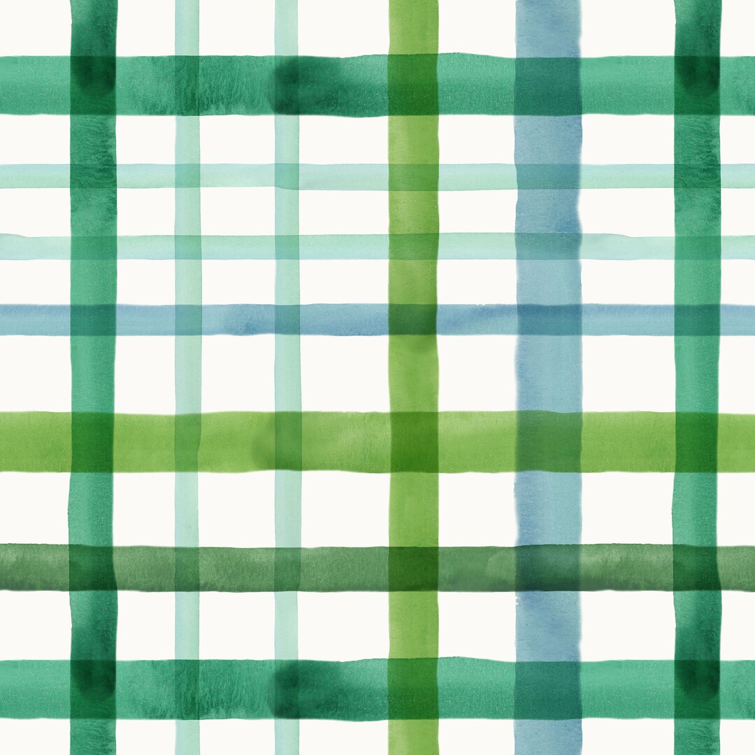 Green Plaid Fabric by the Yard - Watercolor St Patrick's Day in Green ...
