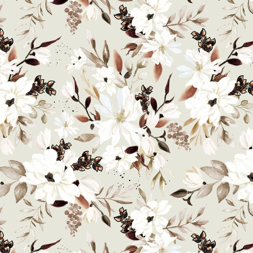 Magnolia Grove Fabric, Watercolor Floral, Neutral, Quilting Cotton ...