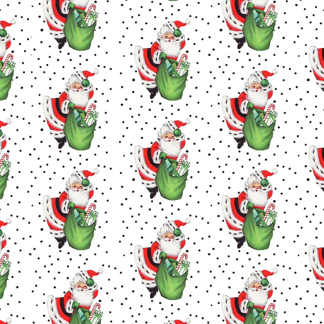 Vintage Santa Fabric - Christmas Fabric, Holiday, Retro, Believe in ...