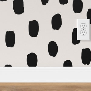 Polka Dots Wallpaper - Large Abstract Painted Dots in Black on Bone ...
