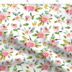 Spring Pink Floral Fabric by the Yard. Quilting Cotton, Sateen, Poplin ...