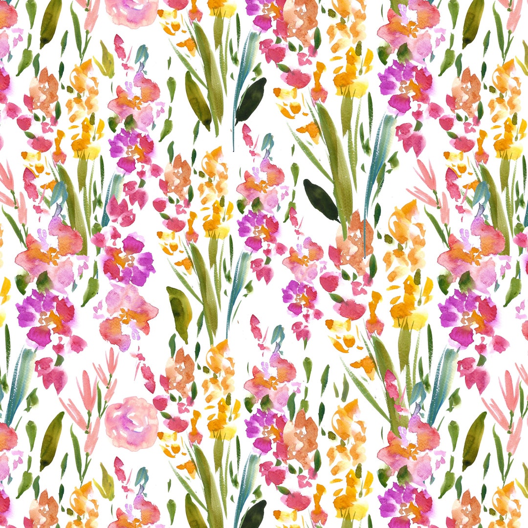 Flower Fields Fabric by the Yard. Cotton Fabric, Poplin, Knit, Jersey ...