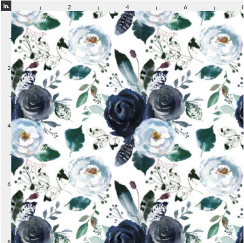 Navy Floral Fabric By The Yard Quilting Cotton Organic Knit Etsy