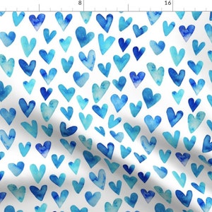 Blue Hearts Fabric - Watercolor Ombre Heart, Love, Wedding, Turquoise ...