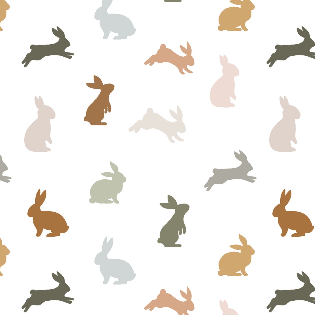 Cute Bunny Fabric by the Yard. Boho Bunnies, Easter Rabbit Fabric ...