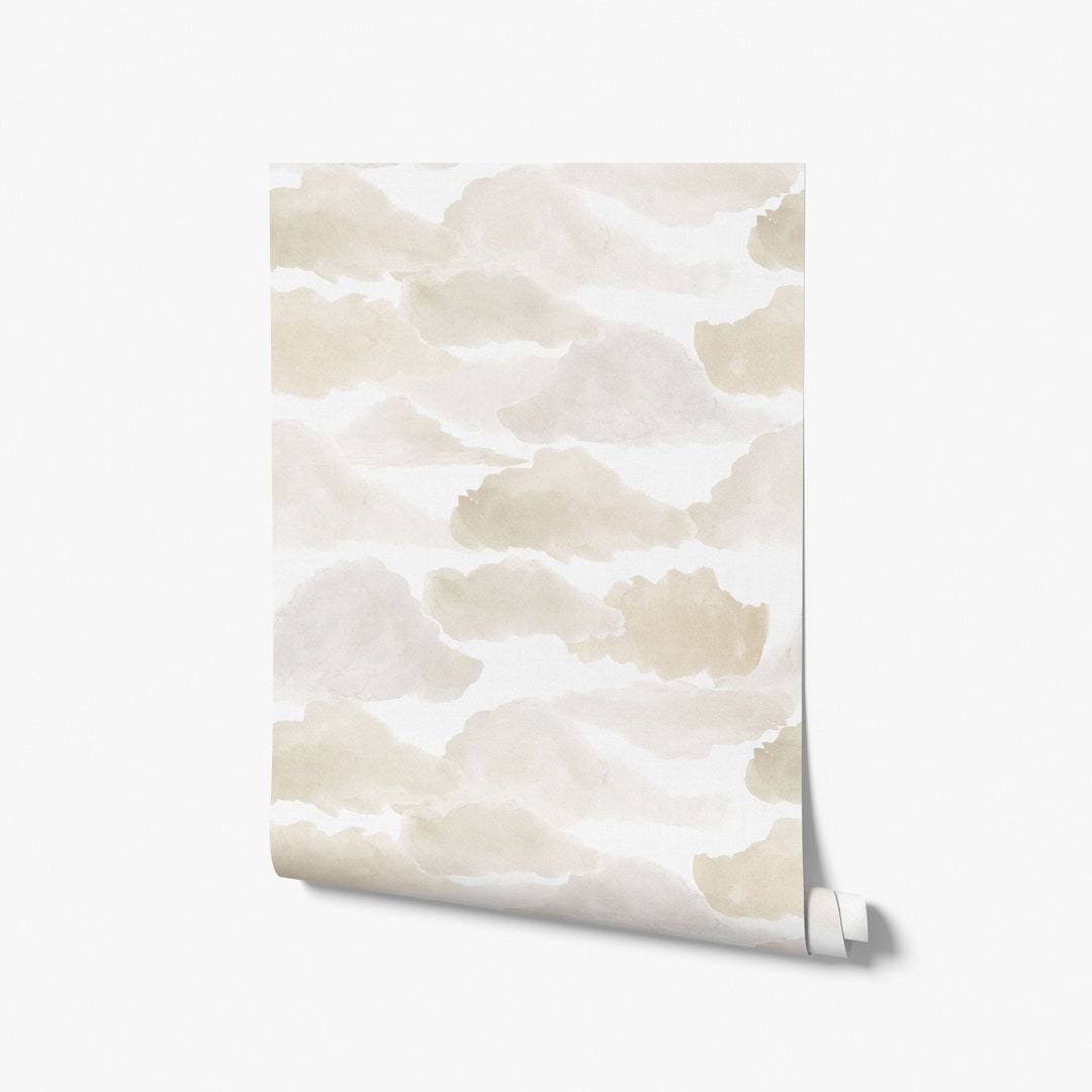 Vintage Cloud Wallpaper - Muted Neutral Tones, Watercolor Sky Cloud ...
