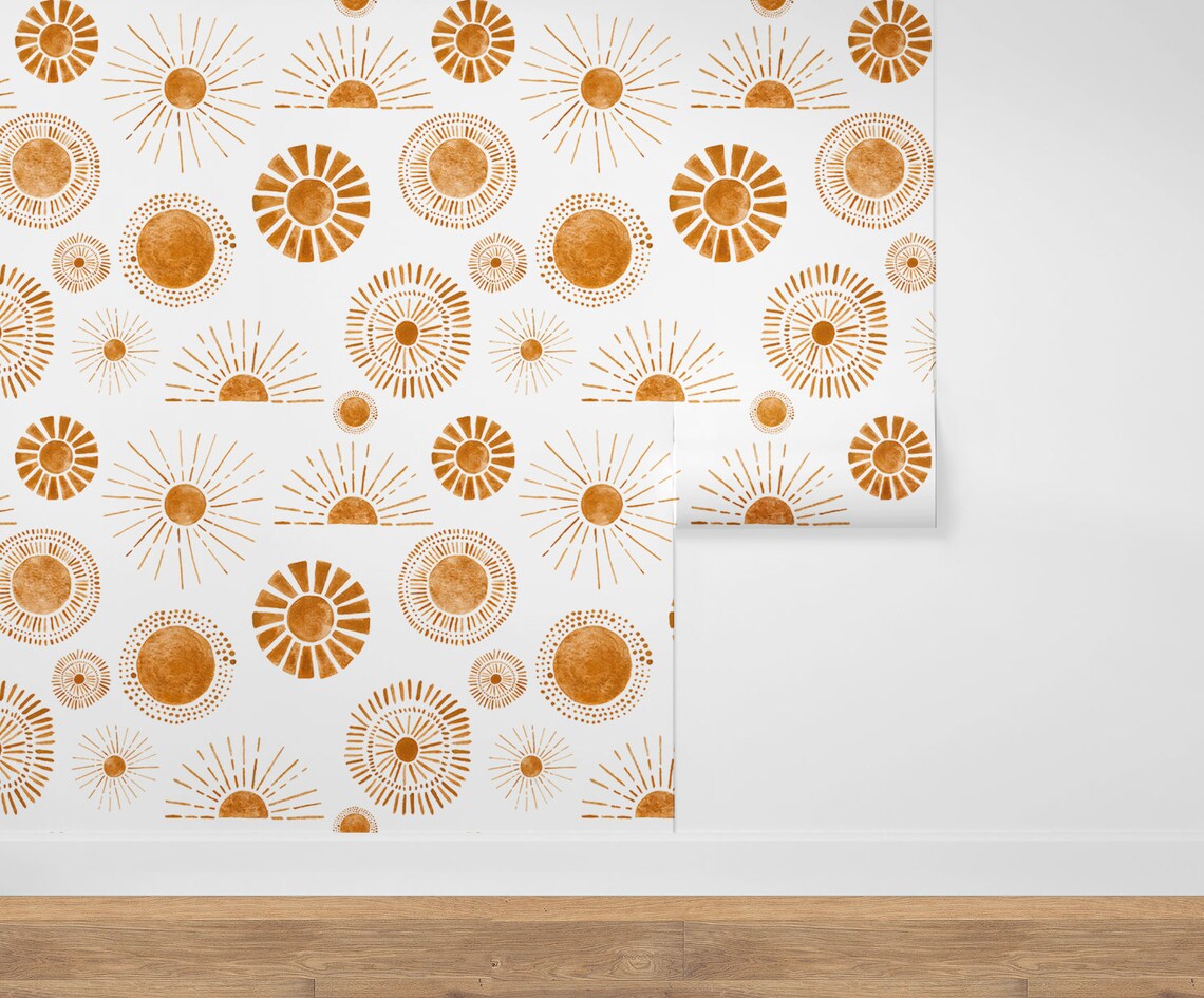 Boho Suns Wallpaper Golden Sun Sunshine Beach Peel and | Etsy