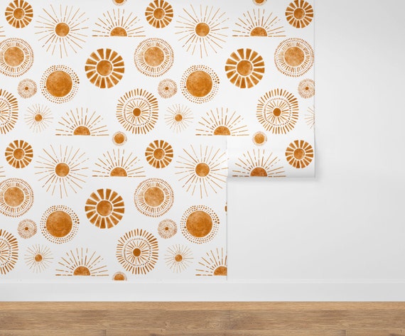 Boho Suns Wallpaper Golden Sun Sunshine Beach Peel and | Etsy