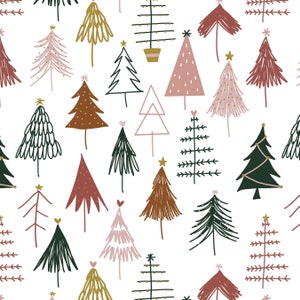 Christmas Trees Fabric by the Yard. Quilting Cotton, Knit, Jersey or ...