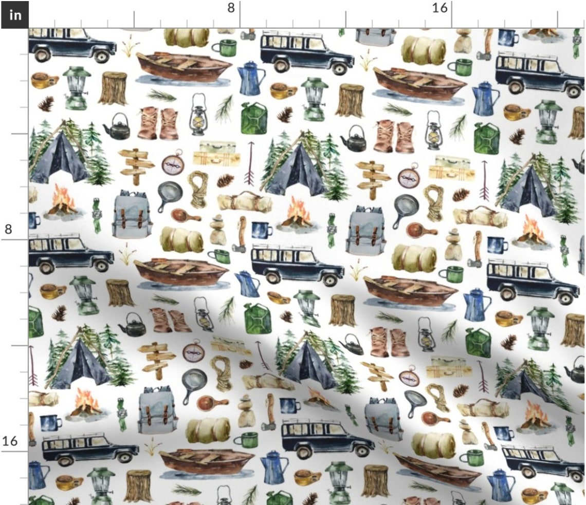 Camping Adventures Fabric by the Yard. Quilting Cotton, Organic Knit ...
