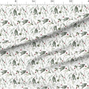 Christmas Berries Greenery Fabric - Pine, Winter, Snow, Botanical ...