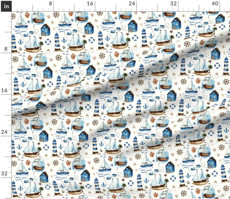 Sailing Adventures Fabric by the Yard. Beach Summer Fabric, Ship Fabric ...