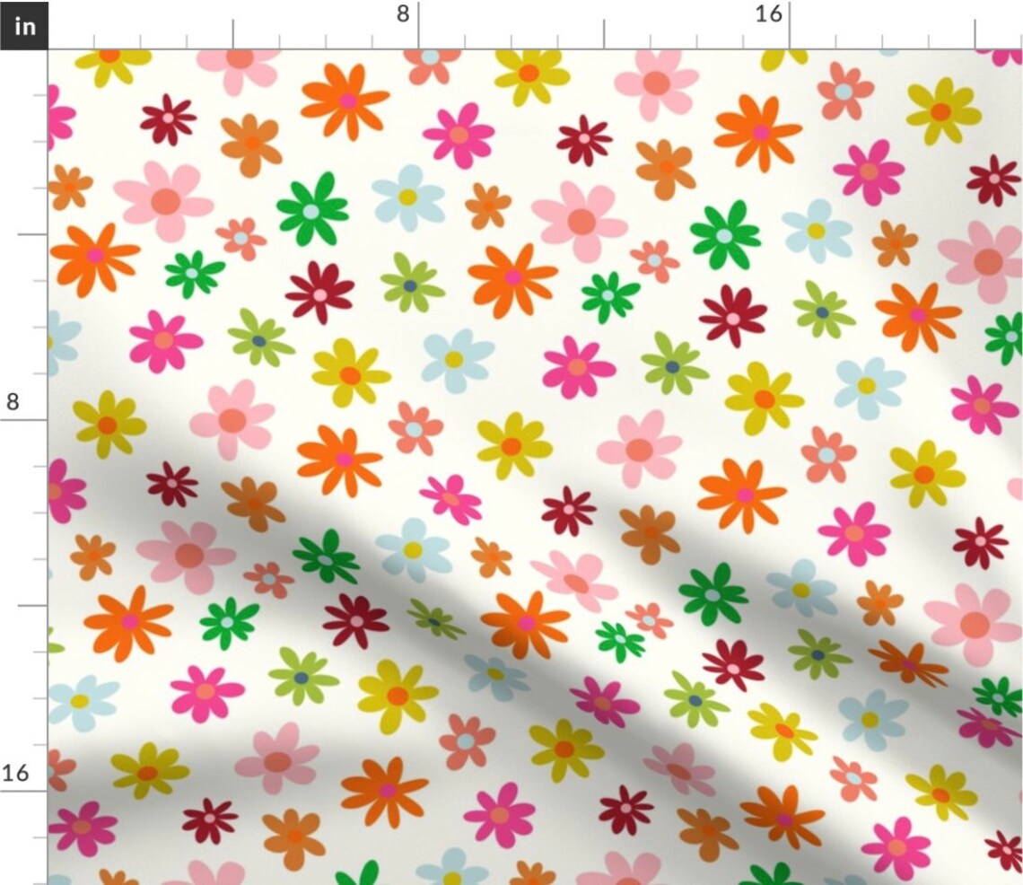 Retro Daisy Flowers Fabric by the Yard. Quilting Cotton, Knit, Jersey ...