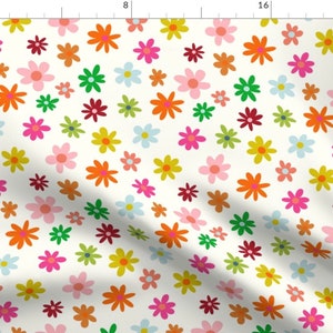 Retro Daisy Flowers Fabric by the Yard. Quilting Cotton, Knit, Jersey ...