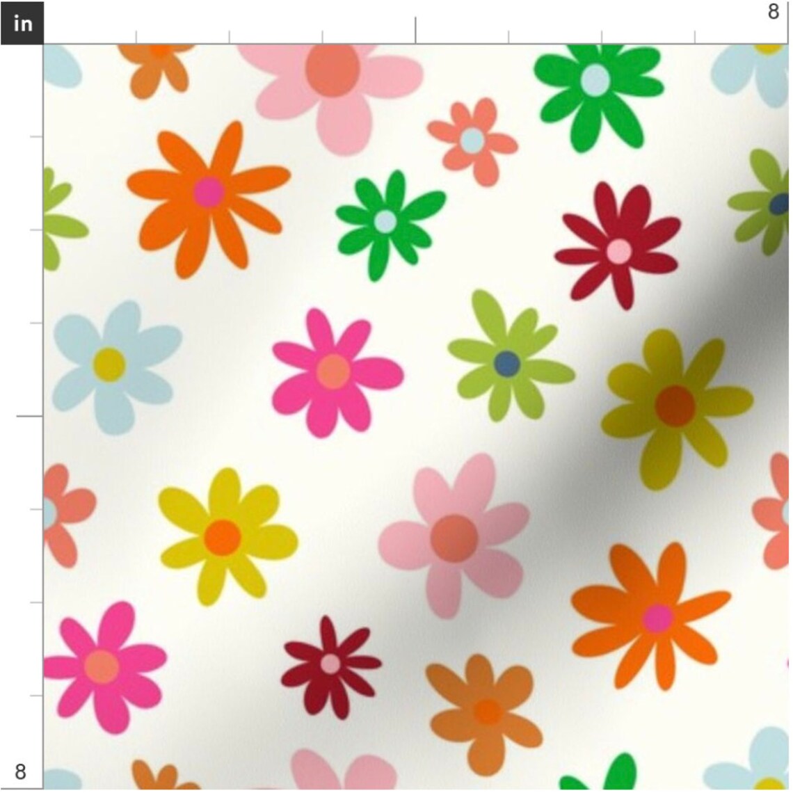 Retro Daisy Flowers Fabric by the Yard. Quilting Cotton, Knit, Jersey ...