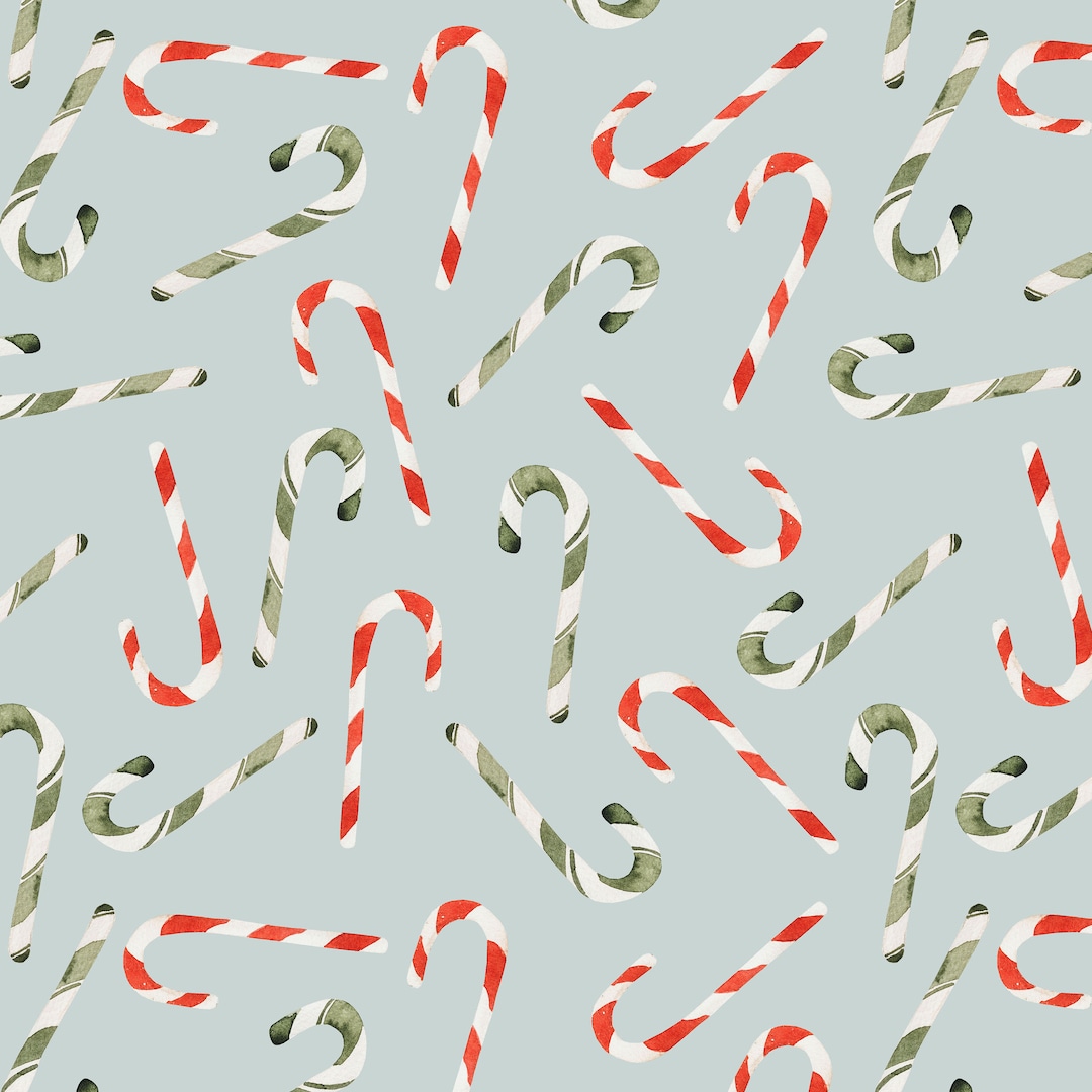 Candy Cane Fabric - Watercolor Noel Candy Canes, Christmas, Holidays ...