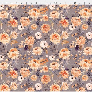 Peach Floral Fabric by the Yard. Watercolor Florals Orange - Etsy