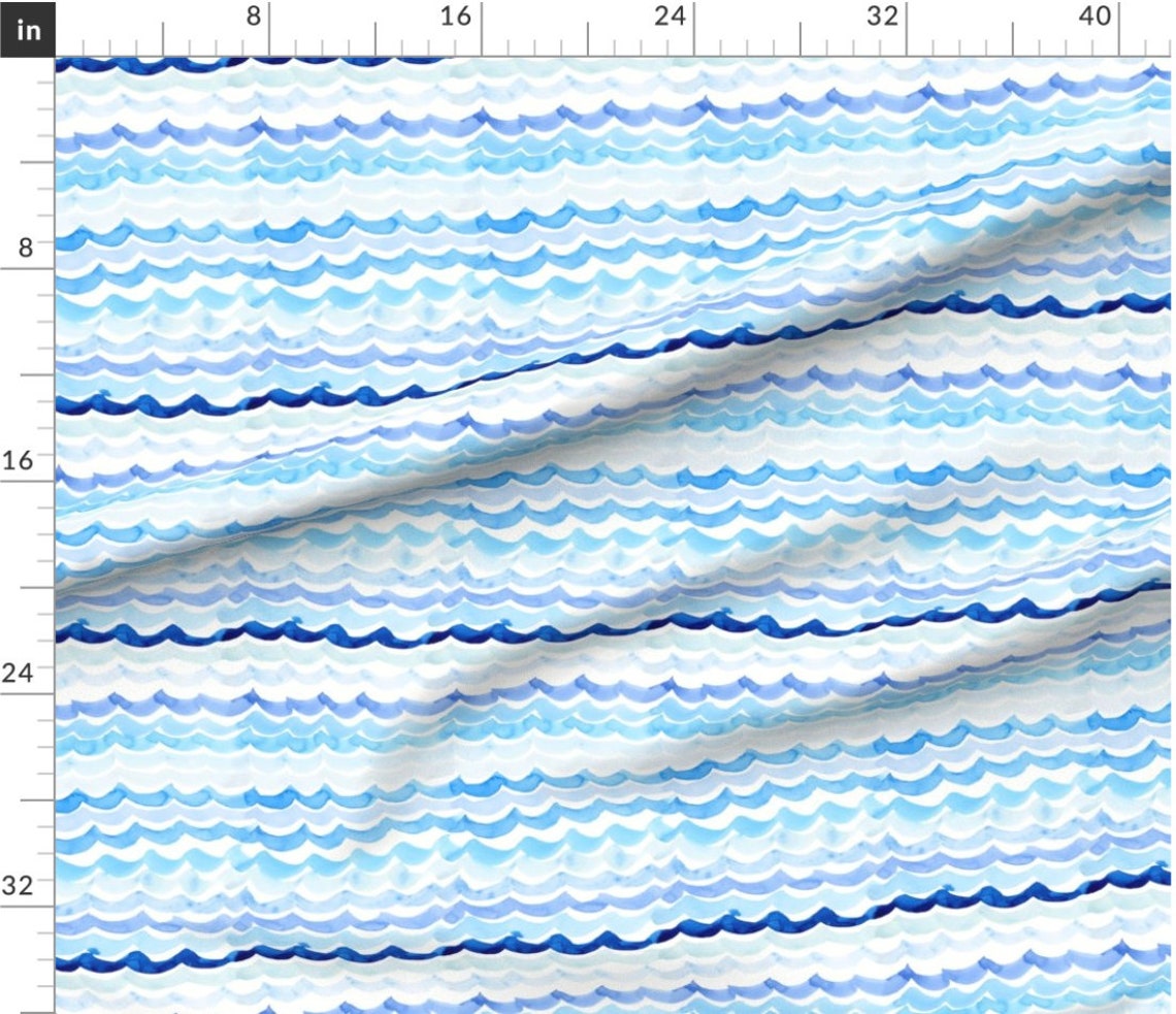 Watercolor Waves Fabric - Coastal Blue Ocean, Beach, Summer - Quilting ...