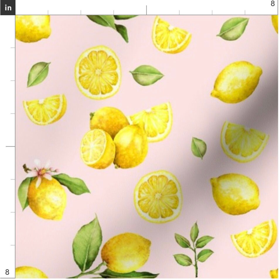 Lemon Fruit Fabric - Watercolor Lemons on Pink, Citrus, Lemonade ...