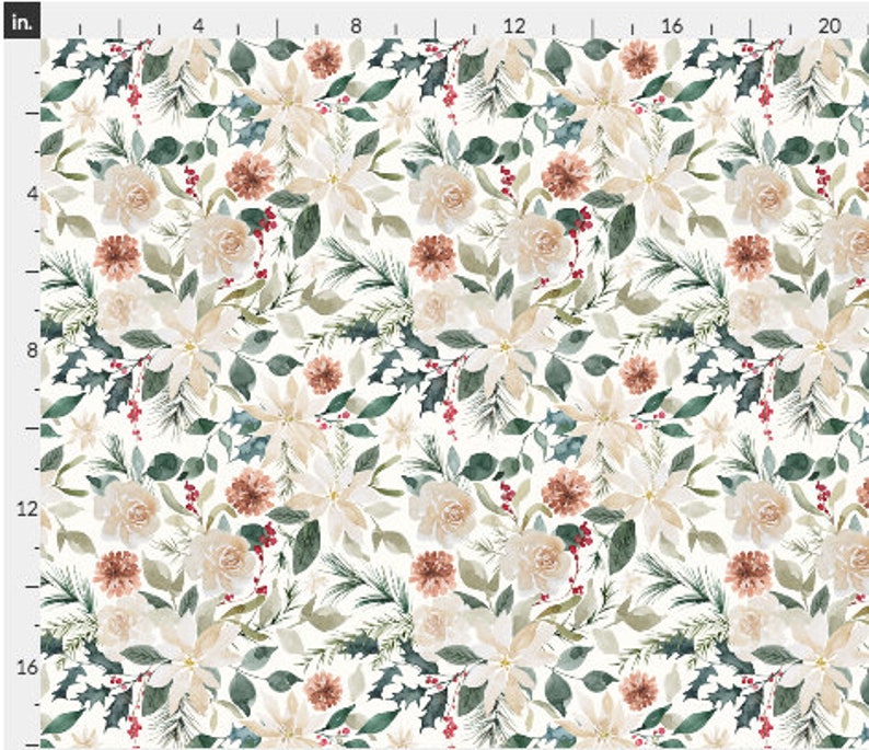 Christmas Poinsettia Pine and Berries Fabric by the Yard. - Etsy