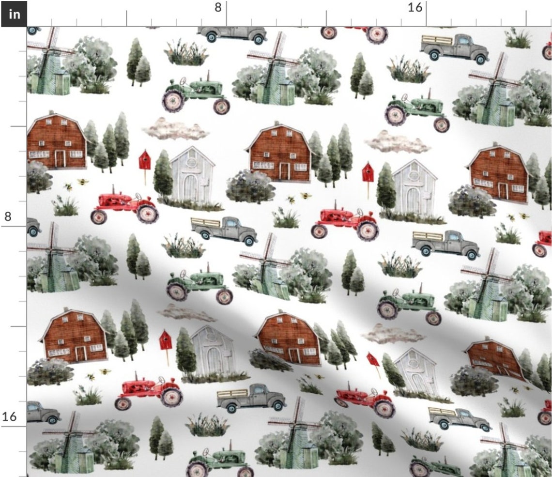 Vintage Farm Fabric by the Yard. Quilting Cotton, Knit, Jersey, Minky ...