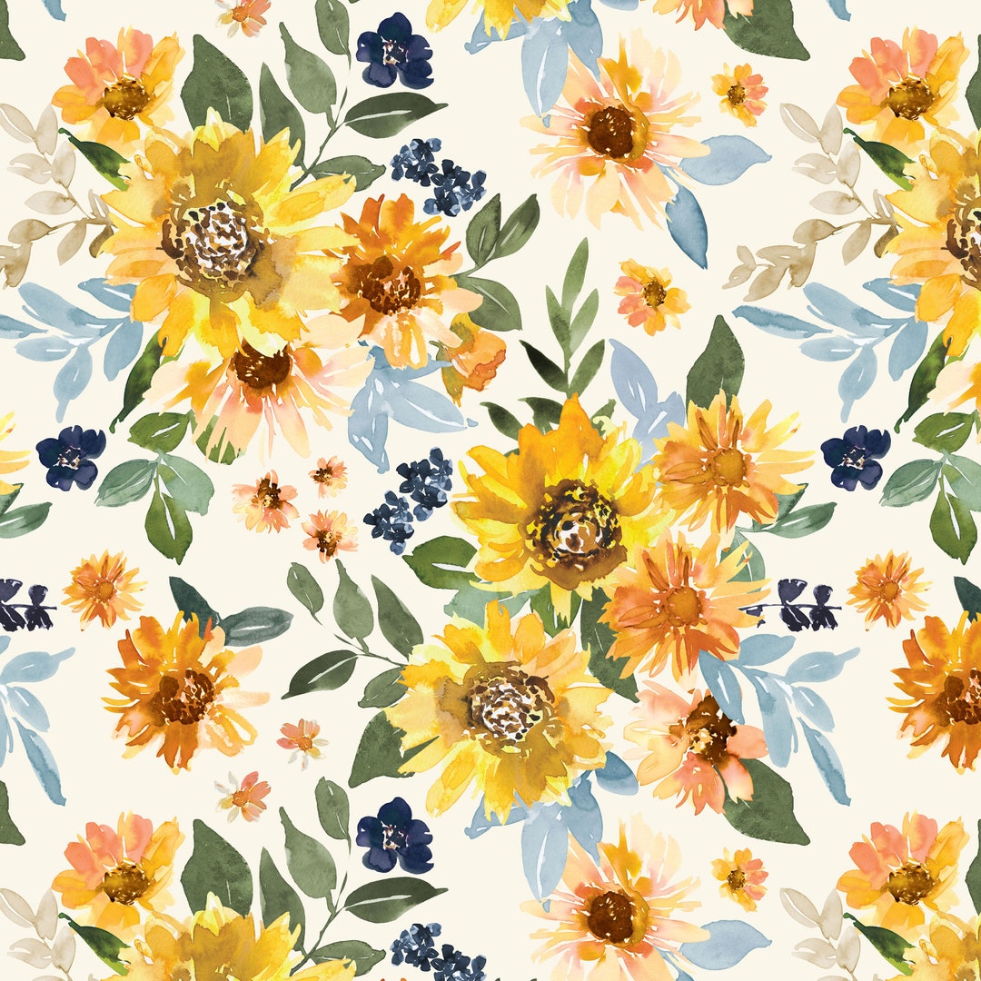 Golden Sunflowers Fabric by the Yard. Quilting Cotton, Knit, Jersey ...