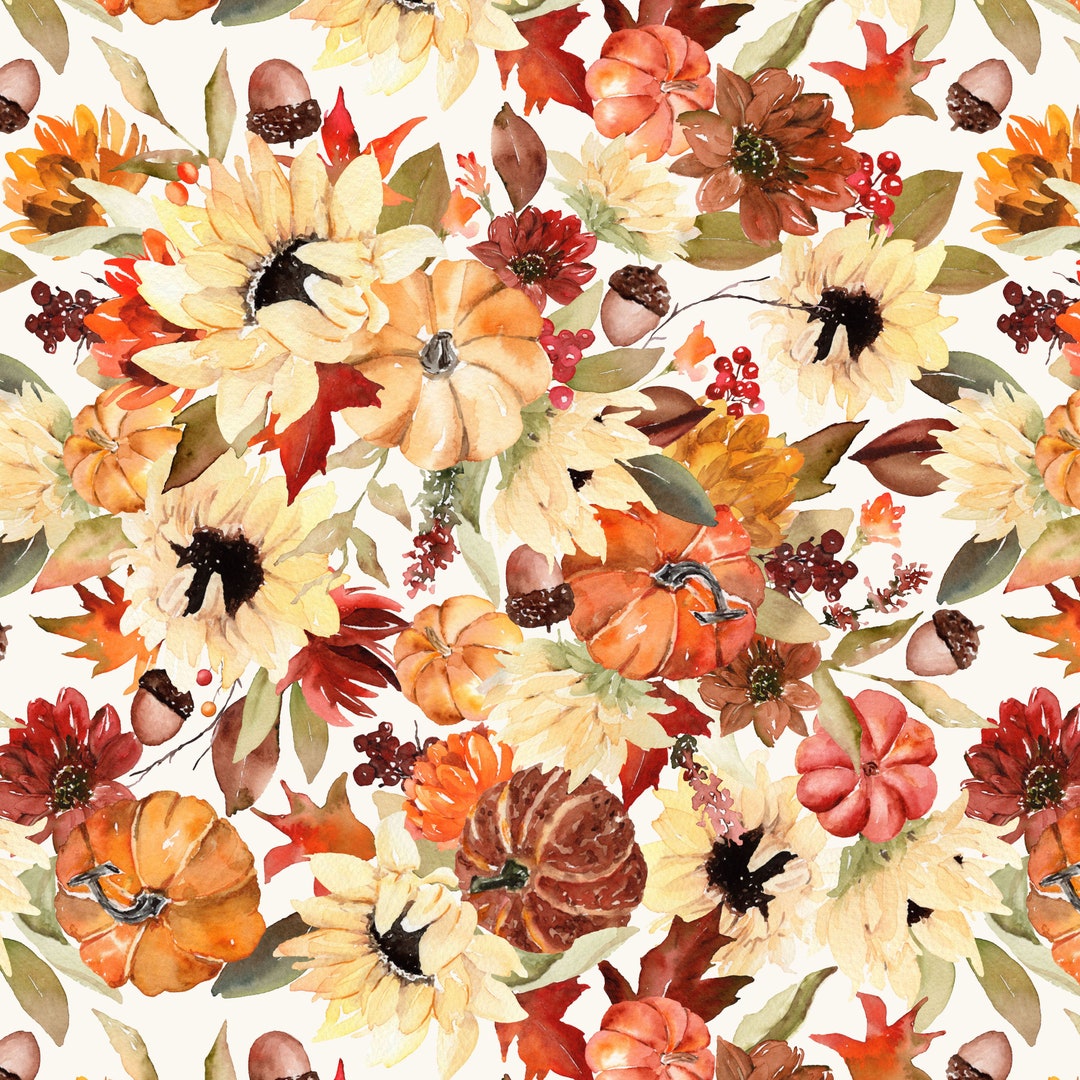 Fall Sunflowers and Pumpkins Fabric by the Yard. Quilting Cotton ...