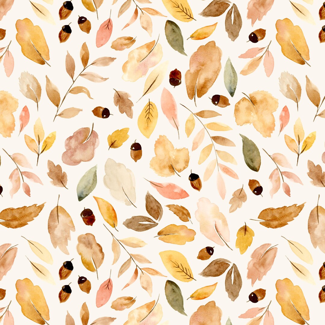 Oak and Leaf Fall Foliage Fabric by the Yard. Autumn, Leaves, Acorns ...