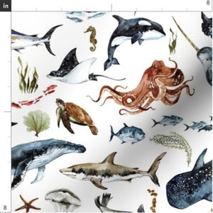 Ocean Animals Fabric by the Yard. Quilting Cotton, Poplin, Knit, Jersey ...