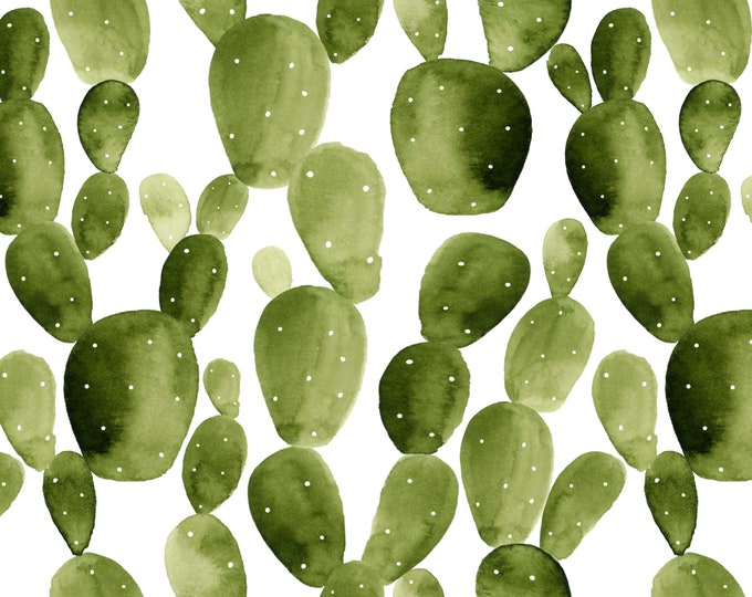 Watercolor Green Cactus Fabric Watercolor Cactus Garden Small Scale by ...