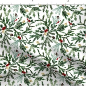 Pine and Berry Floral Fabric by the Yard. Christmas Florals Foliage ...