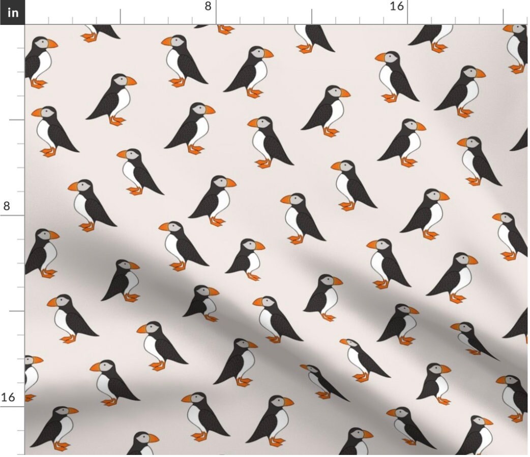 Cute Puffin Fabric by the Yard. Quilting Cotton, Poplin, Organic Knit ...