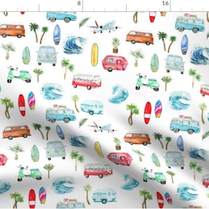 Vintage Beach Fabric by the Yard. Surfboards, Beach, Summer Fabric ...