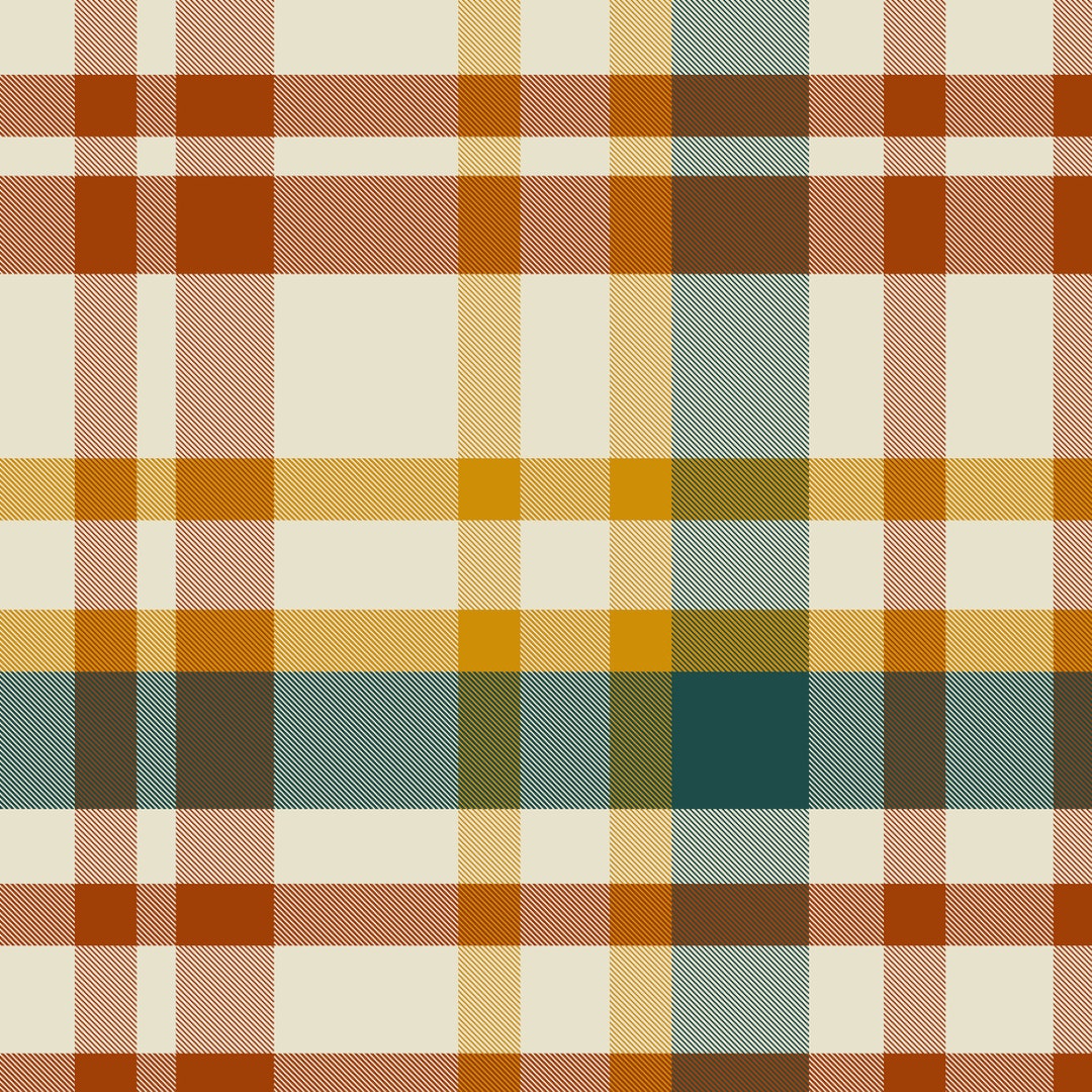 Vintage Fall Plaid Fabric - Rusty Orange, Golden Yellow and Teal ...
