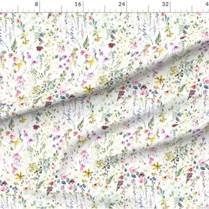 Wildflower Fabric - Watercolor Wildflowers Meadow, Floral, Botanical ...