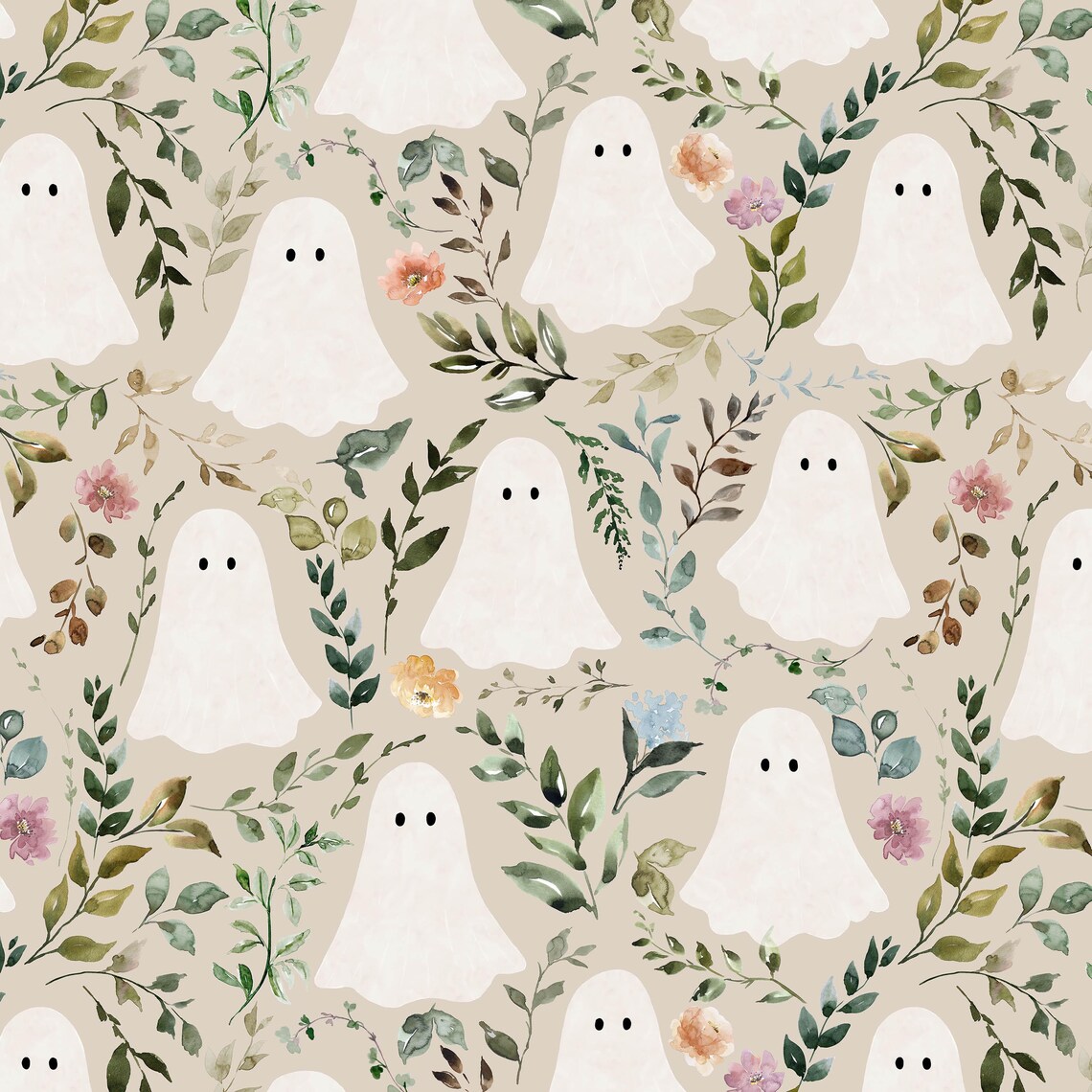 Cute Ghost Fabric by the Yard. Spooky Cute, Ghosts and Florals ...