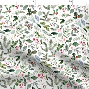Pine and Berry Floral Fabric by the Yard. Christmas Floral, Mistletoe ...