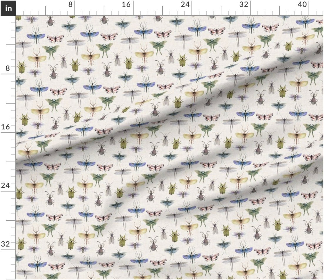 Bug Fabric - Watercolor Bugs and Insects, Beetles, Boy, Dragonflies ...