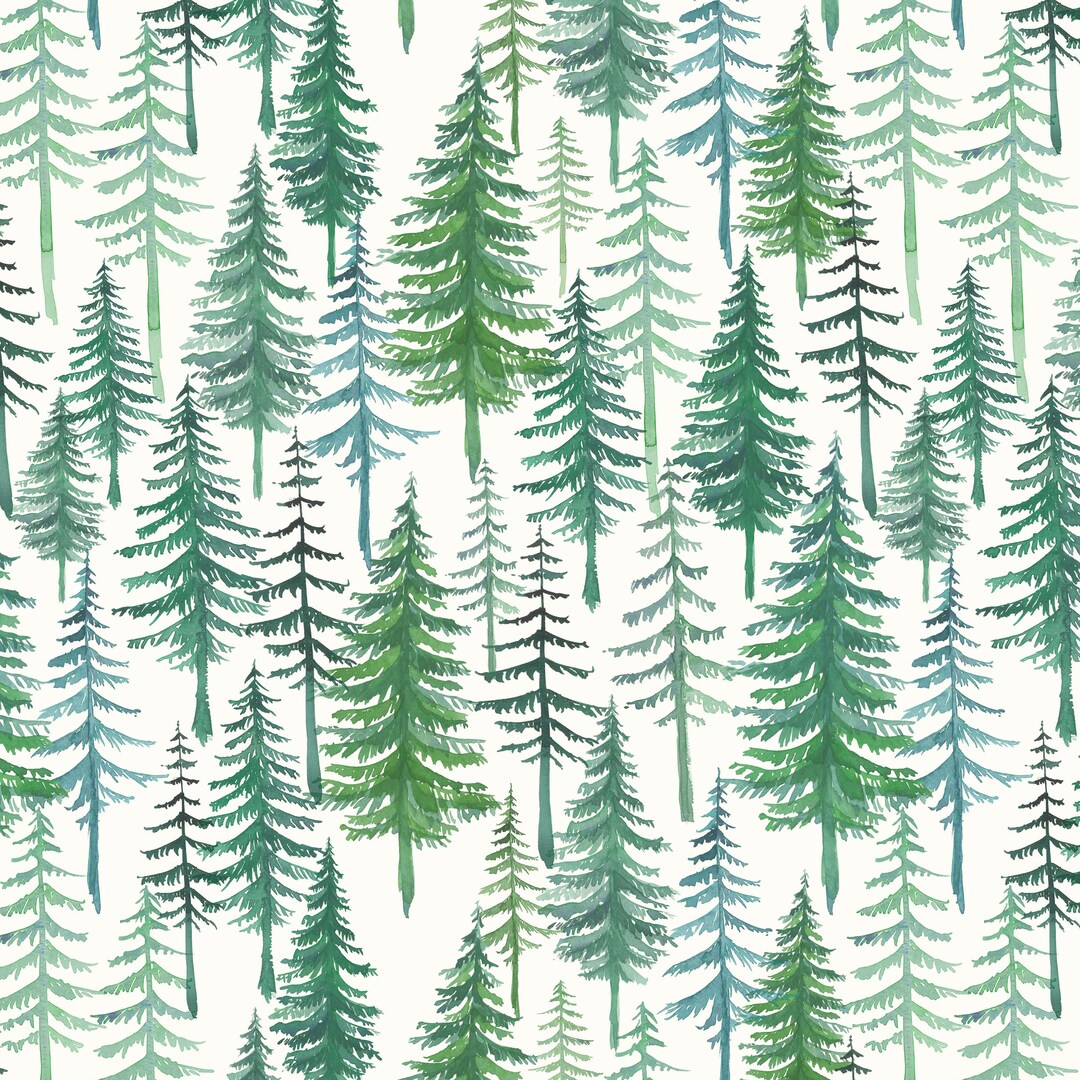 Evergreen Trees Fabric - Watercolor Woodland Pine, Forest, Woods ...