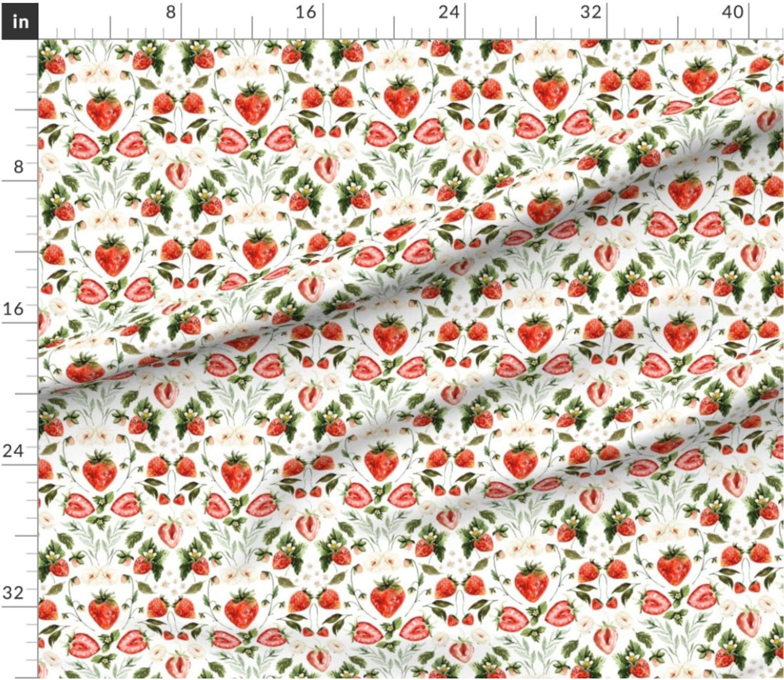 Strawberry Damask Fabric by the Yard. Quilting Cotton, Knit, Jersey or ...