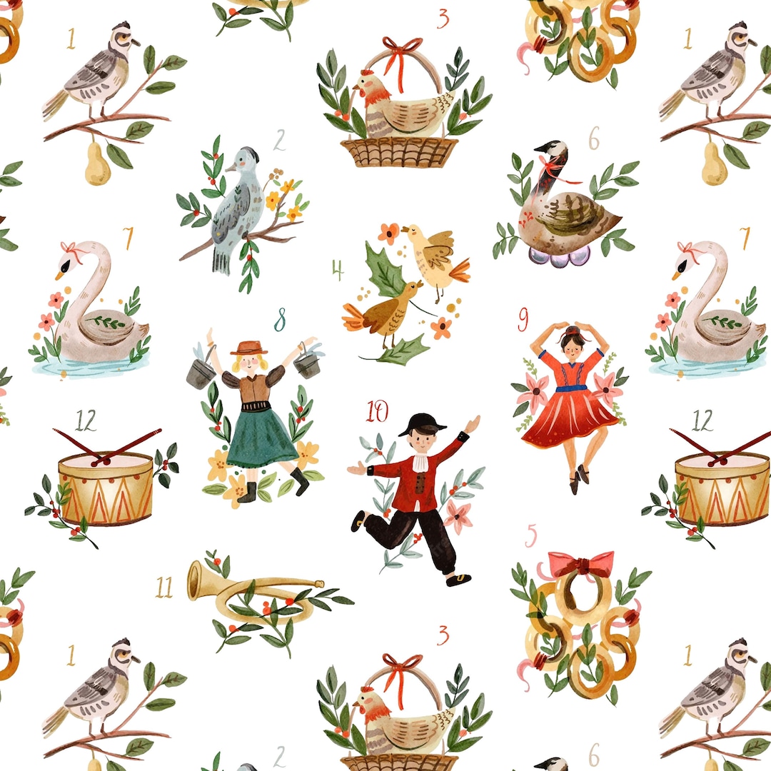 12 Days of Christmas Fabric by the Yard, Quilting Cotton, Sateen ...