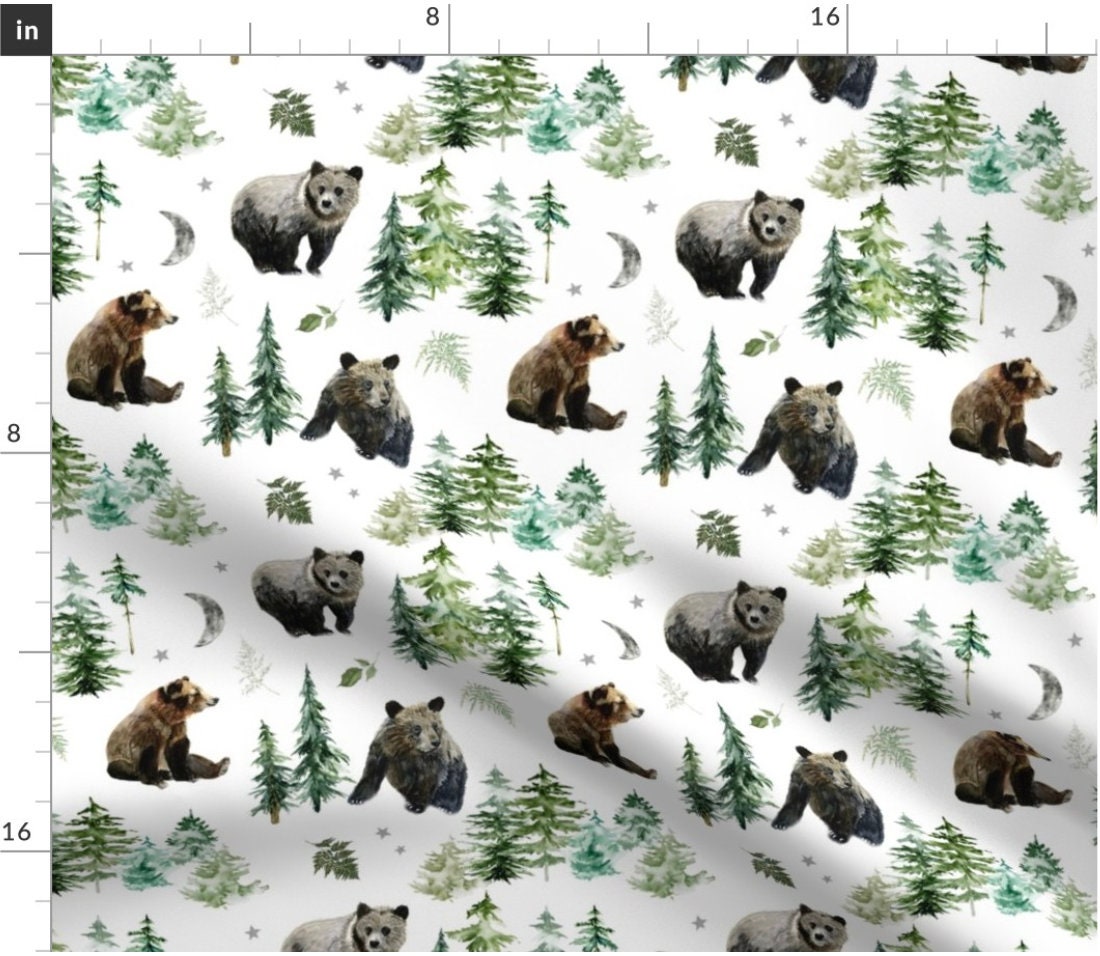 Woodland Bears Fabric by the Yard. Quilting Cotton, Organic Knit ...